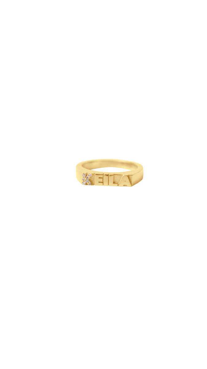 14k Solid Gold Diamond Pinky Name Ring – KEILA
