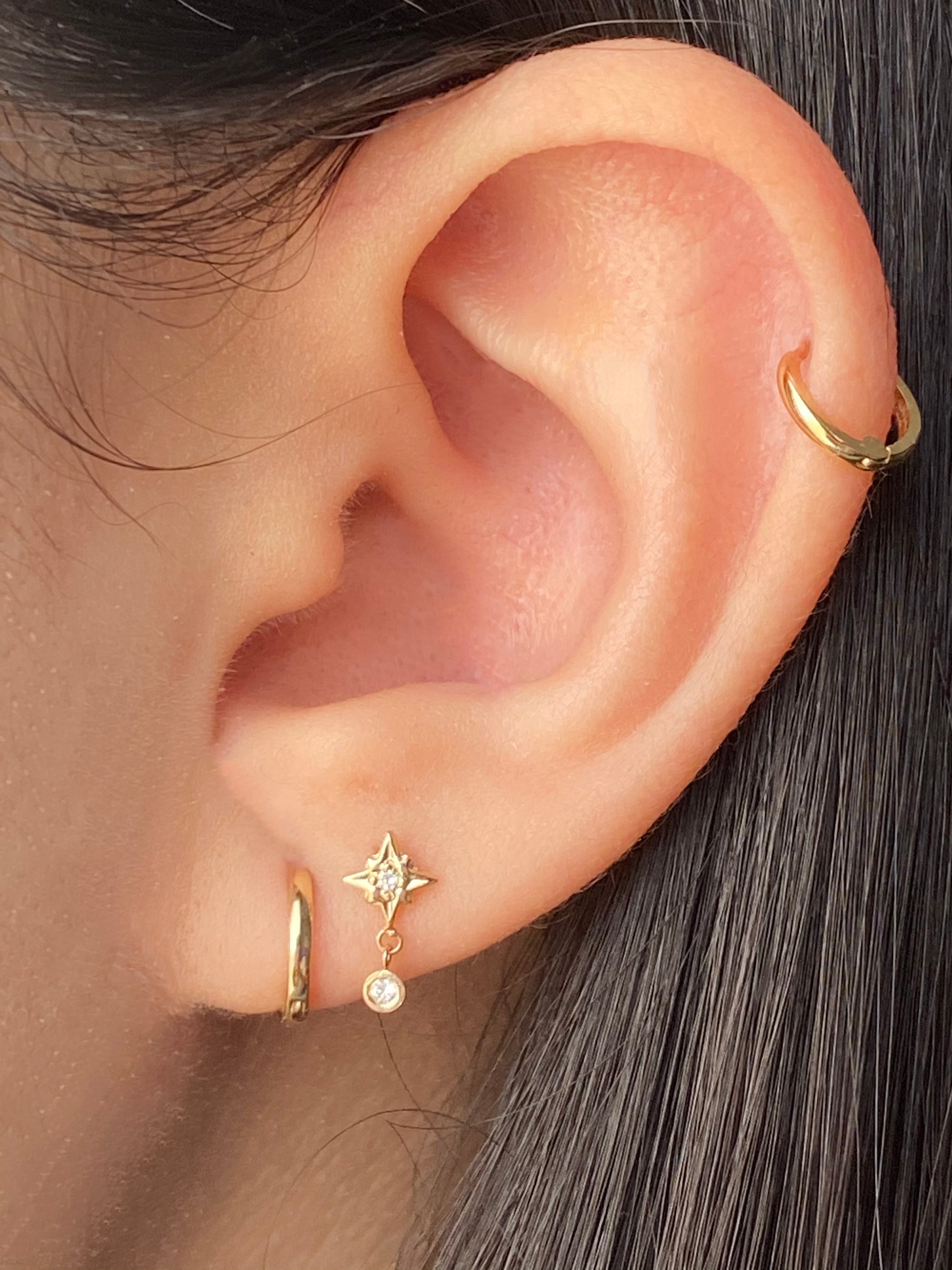 14K Gold Push Flat Back Mini Dangle Diamond Star Earring – KEILA